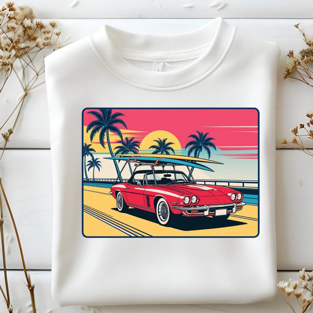 Retro Surf Car PNG: Vintage Convertible, Beach Sunset (digital Download ...