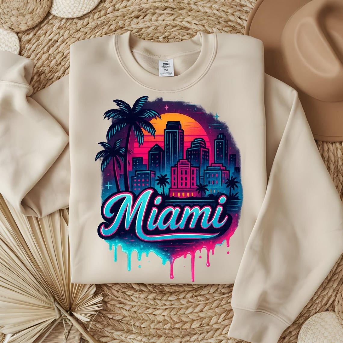 Retro Miami Sunset Skyline SVG PNG PDF: 80s Neon Cityscape (digital ...