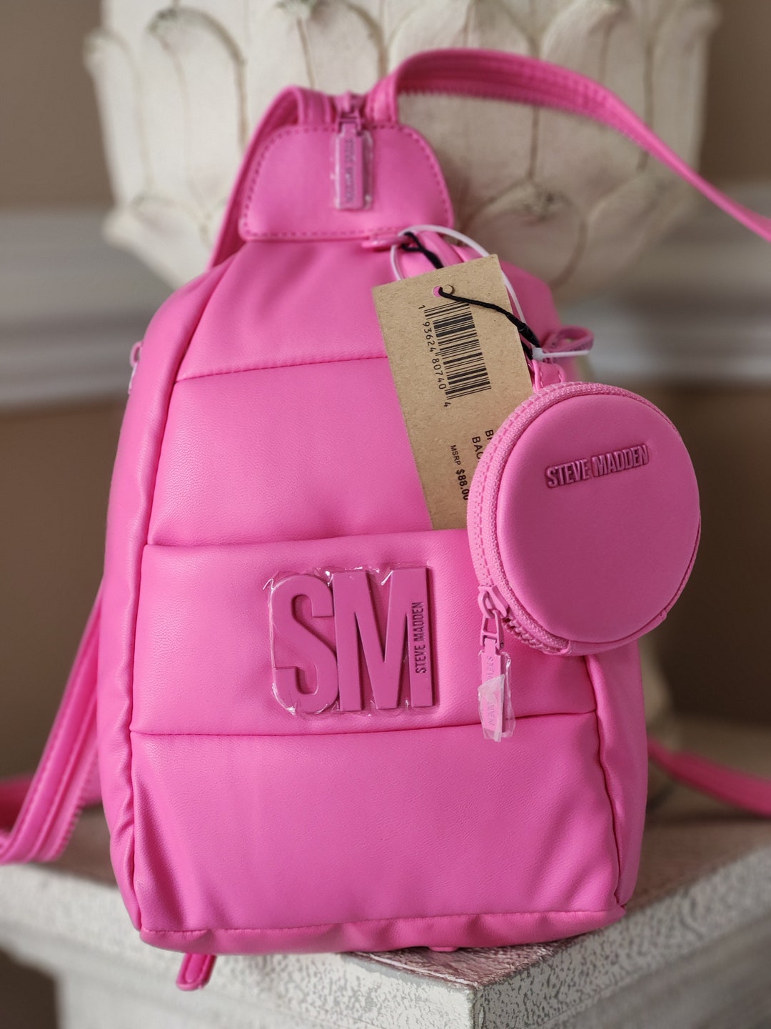 Steve Madden BJAYAA Bright Pink Backpack/ Sling Small Cute Unique Bag ...