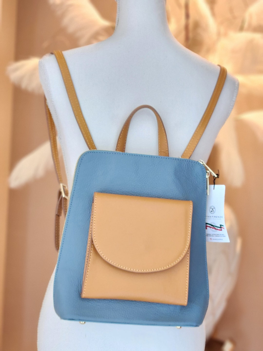 Divina Firenze Blue Backpack Made It Italy Bag Genuine Leather - Etsy