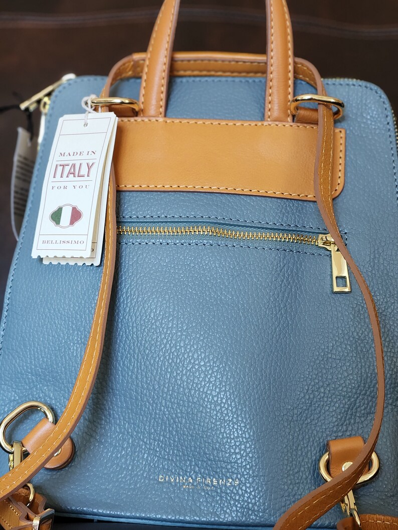 Divina Firenze Blue Backpack Made It Italy Bag Genuine Leather Tote ...