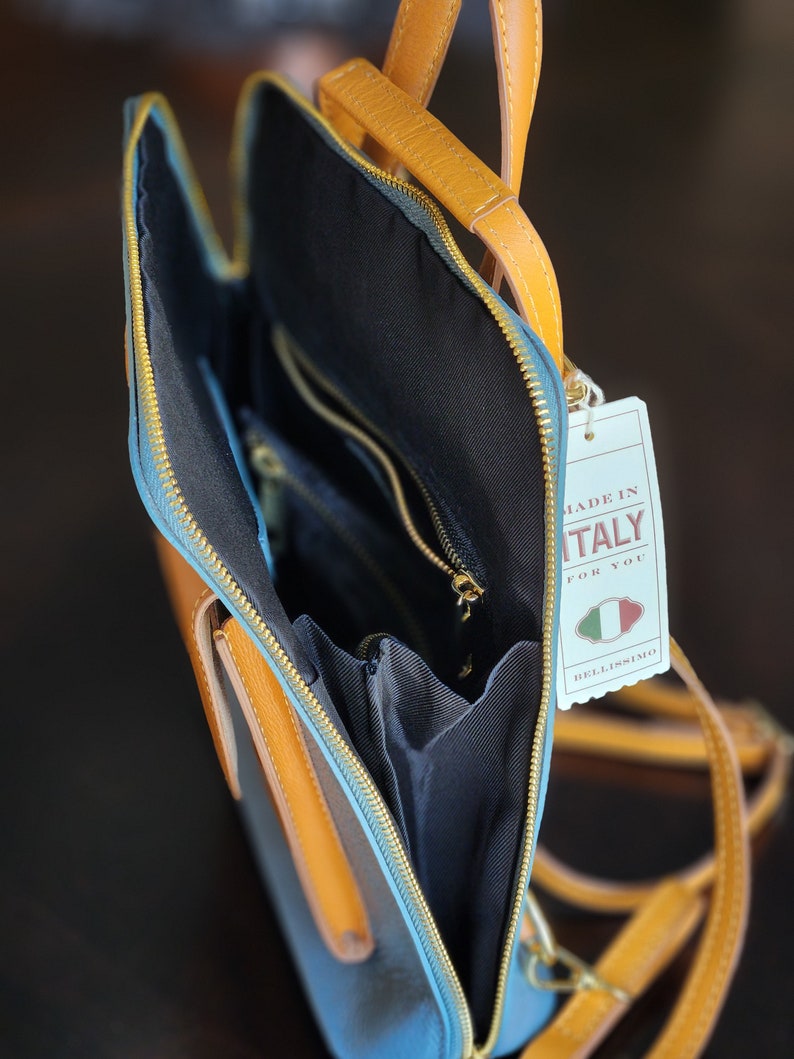 Divina Firenze Blue Backpack Made It Italy Bag Genuine Leather Tote ...