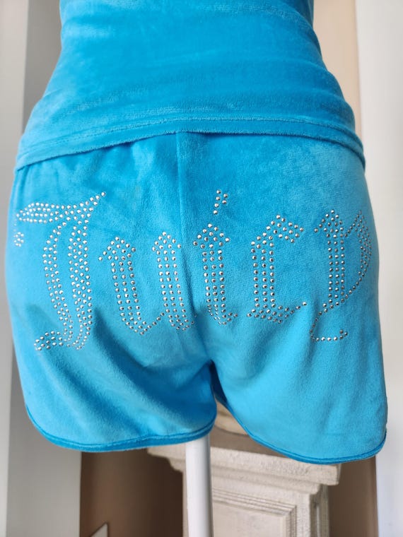 juicy couture blue velvet rhinestones logo accent paj… - Gem