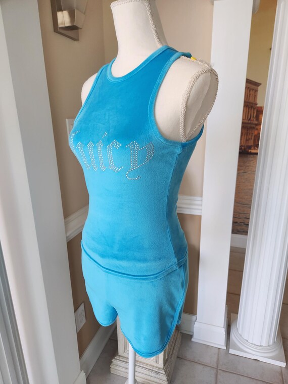 juicy couture blue velvet rhinestones logo accent paj… - Gem