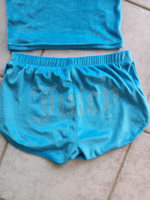 juicy couture blue velvet rhinestones logo accent paj… - Gem
