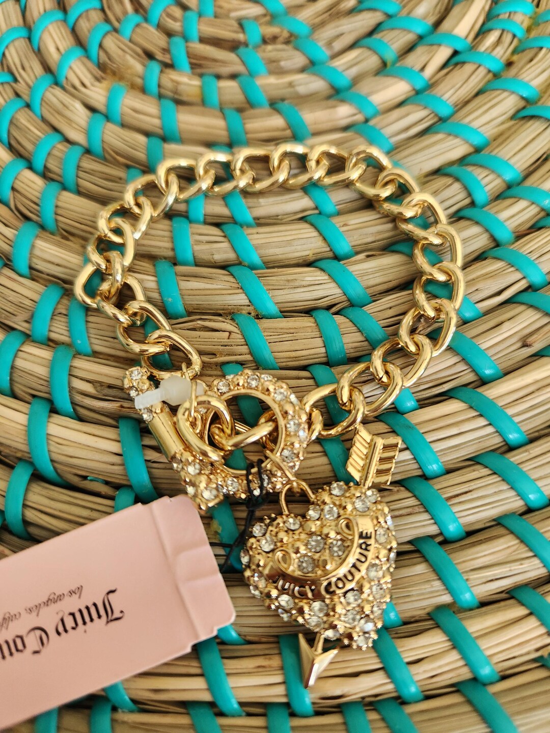 Juicy Couture Gold Tone Logo Heart Rhinestones Bracelet One Size - Etsy