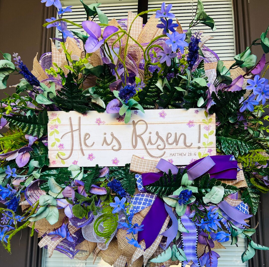 HE is Risen Wreath, Easter Wreath, Beautiful Flowers Easter Wreath ...