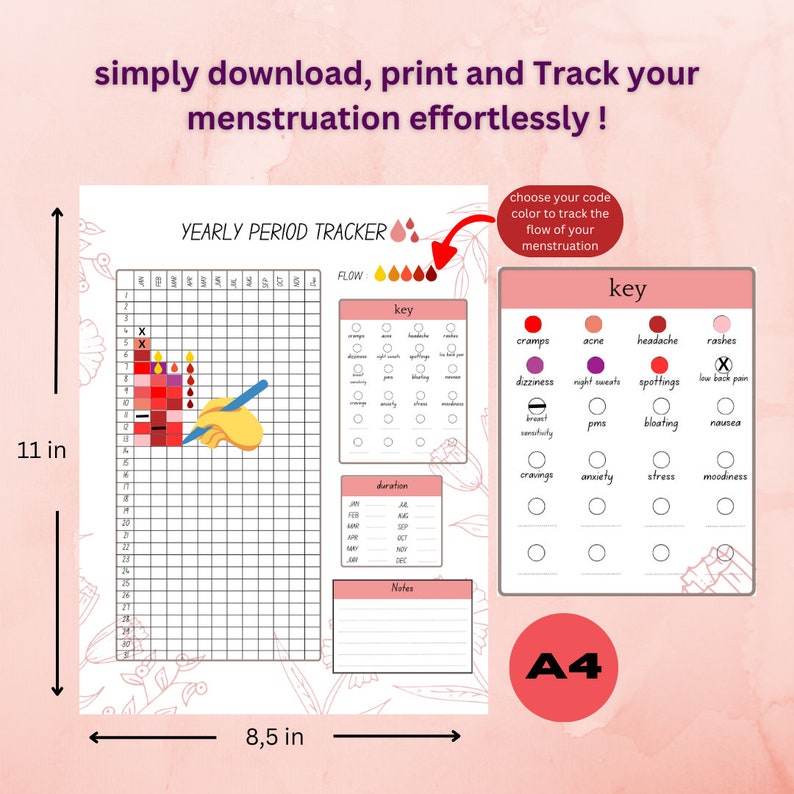 Printable Period Tracker: Yearly Cycle Monitoring Menstrual Health ...