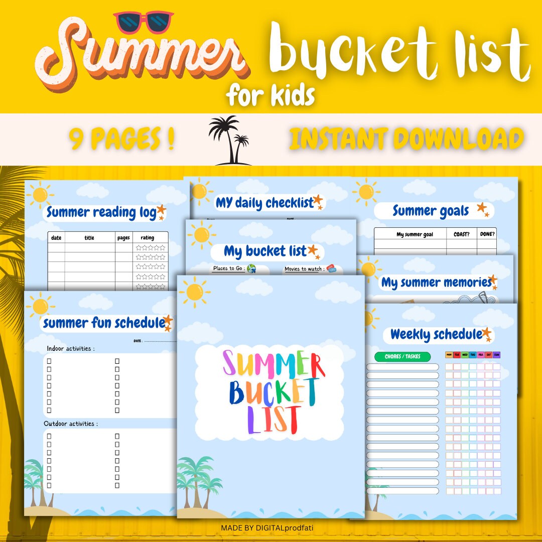 Printable Summer Planner 2024, Summer Kids Bucket List, Summer Chore ...