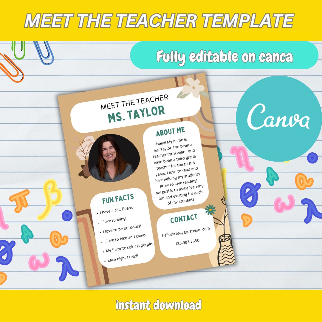 Meet the Teacher Classroom Printable Template, Teacher Introduction ...
