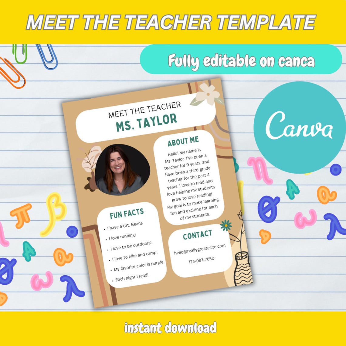 Meet the Teacher Classroom Printable Template, Teacher Introduction ...