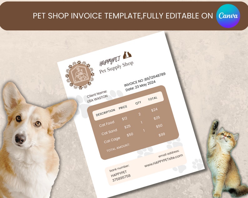 Pet Shop Invoice – Editable Template, Pet Store Invoice, Printable ...