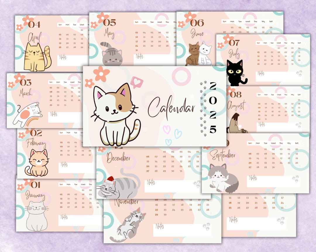Cute Calendar 2025 Cat Themed Calendar Homeschool Planner Classroom ...