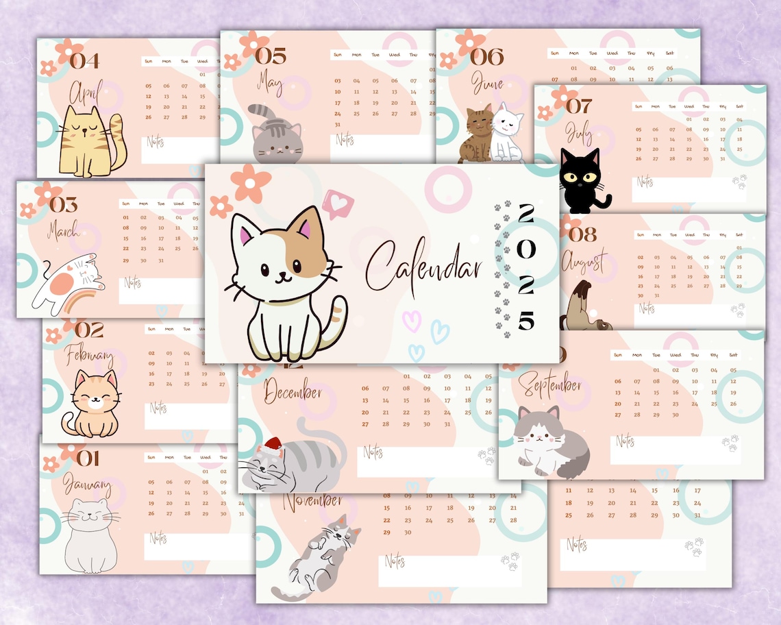 Cute Calendar 2025 Cat Themed Calendar Homeschool Planner Classroom ...