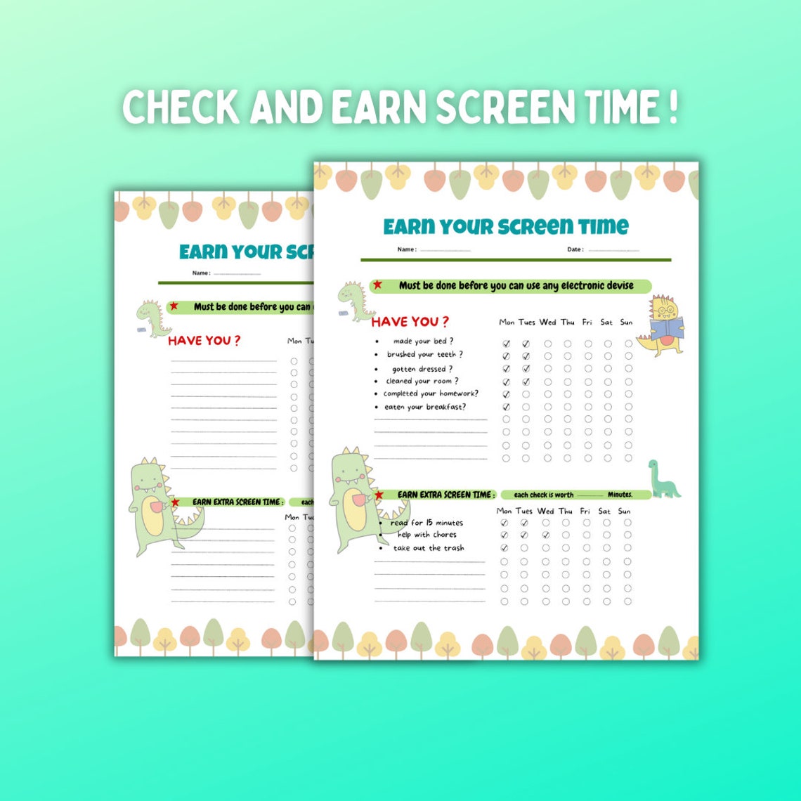 Checklist for Screen Time Chart for Kids Printable Screen Time Tracker ...