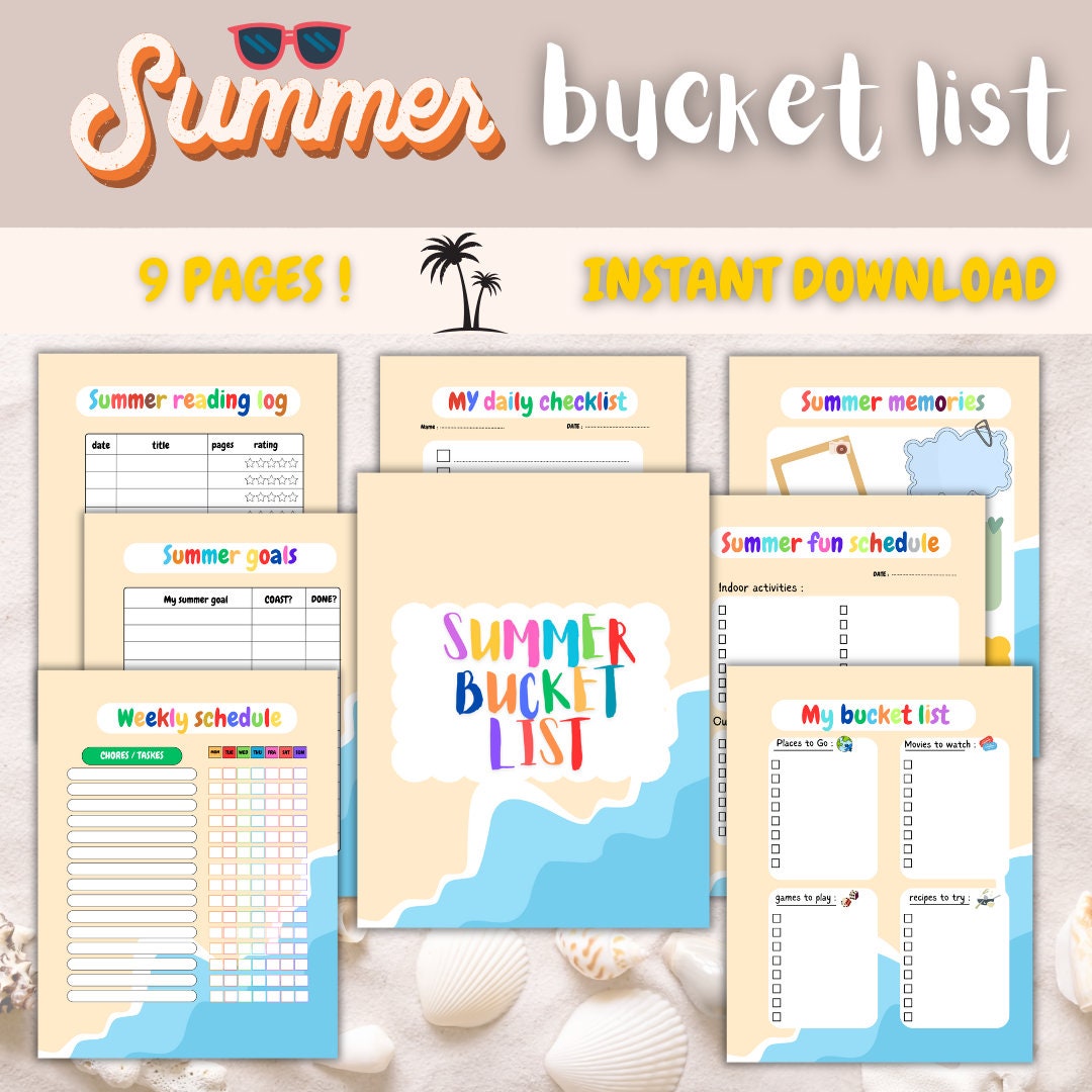 Printable Summer Planner 2025, Summer Kids Bucket List, Summer Chore ...