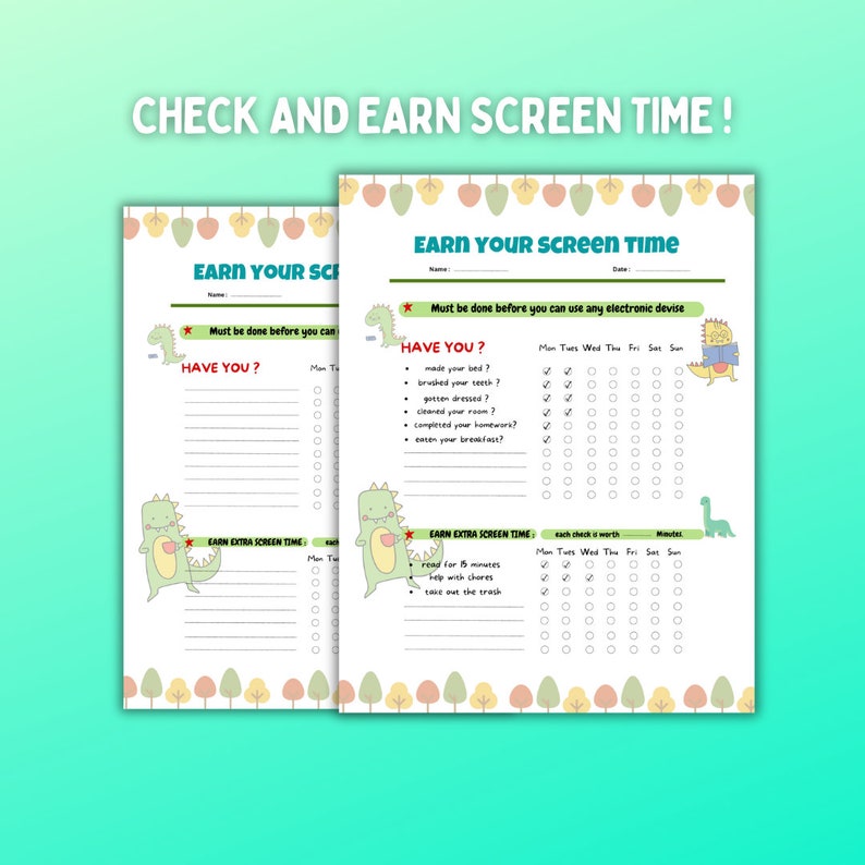 Checklist for Screen Time Chart for Kids Printable Screen Time Tracker ...