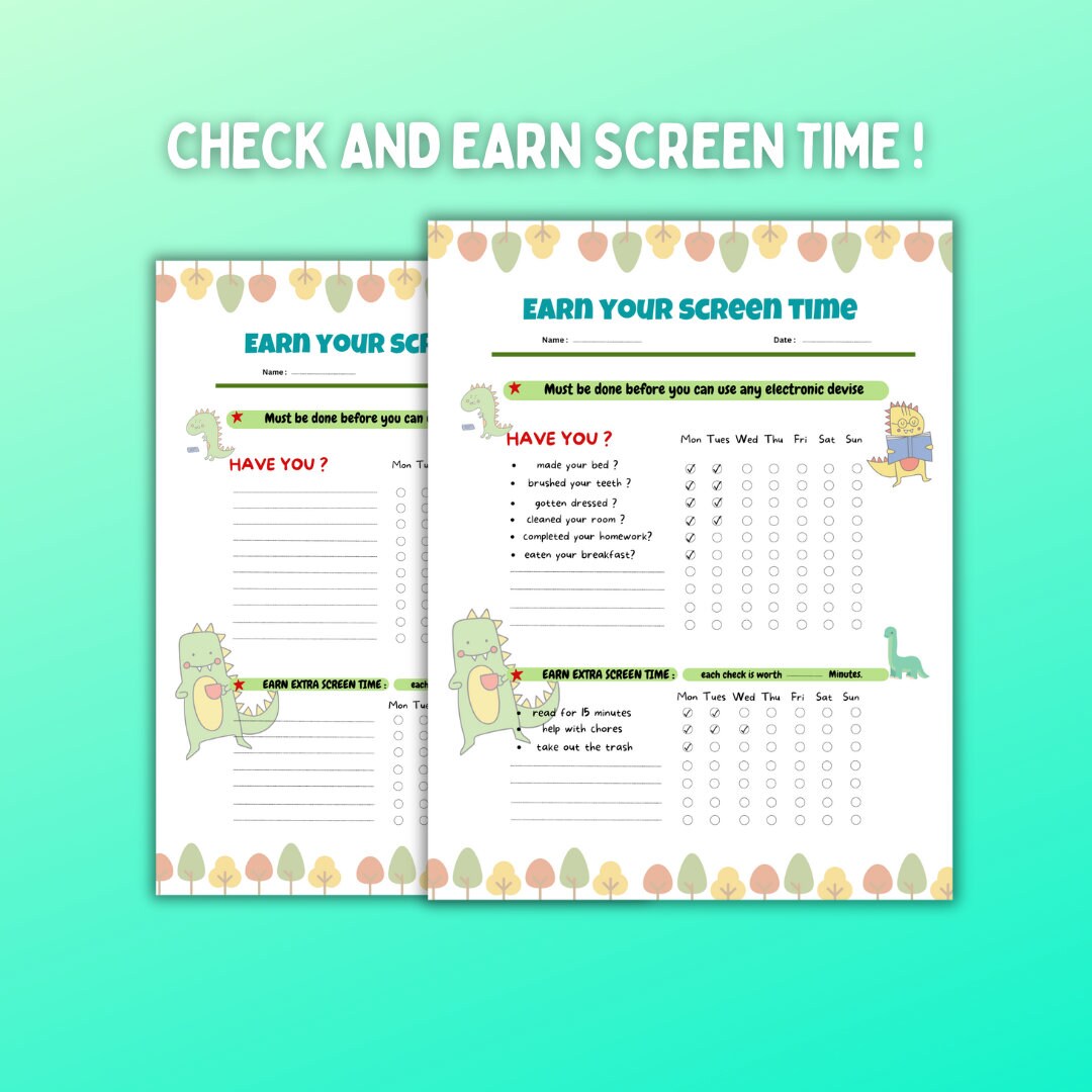Checklist for Screen Time Chart for Kids Printable Screen Time Tracker ...