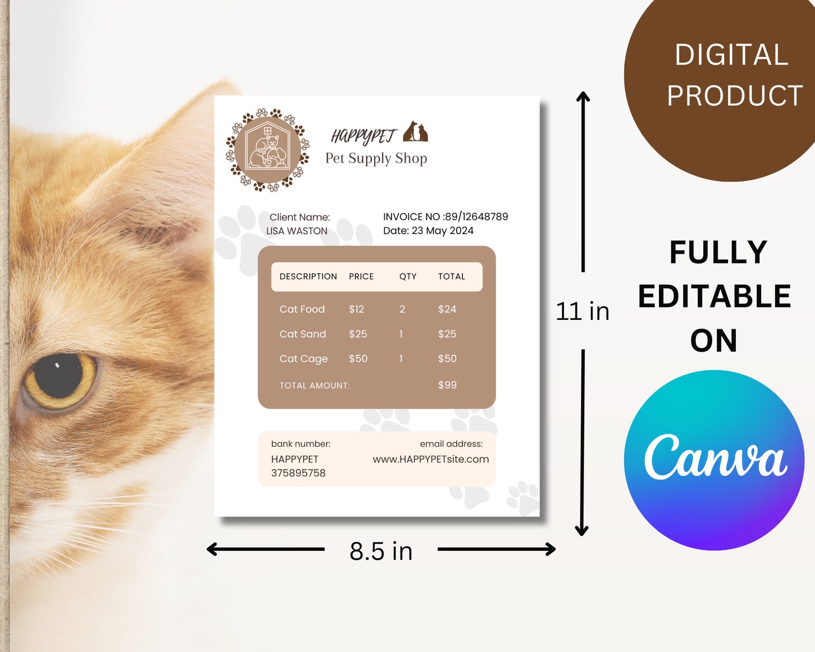 Pet Shop Invoice – Editable Template, Pet Store Invoice, Printable ...