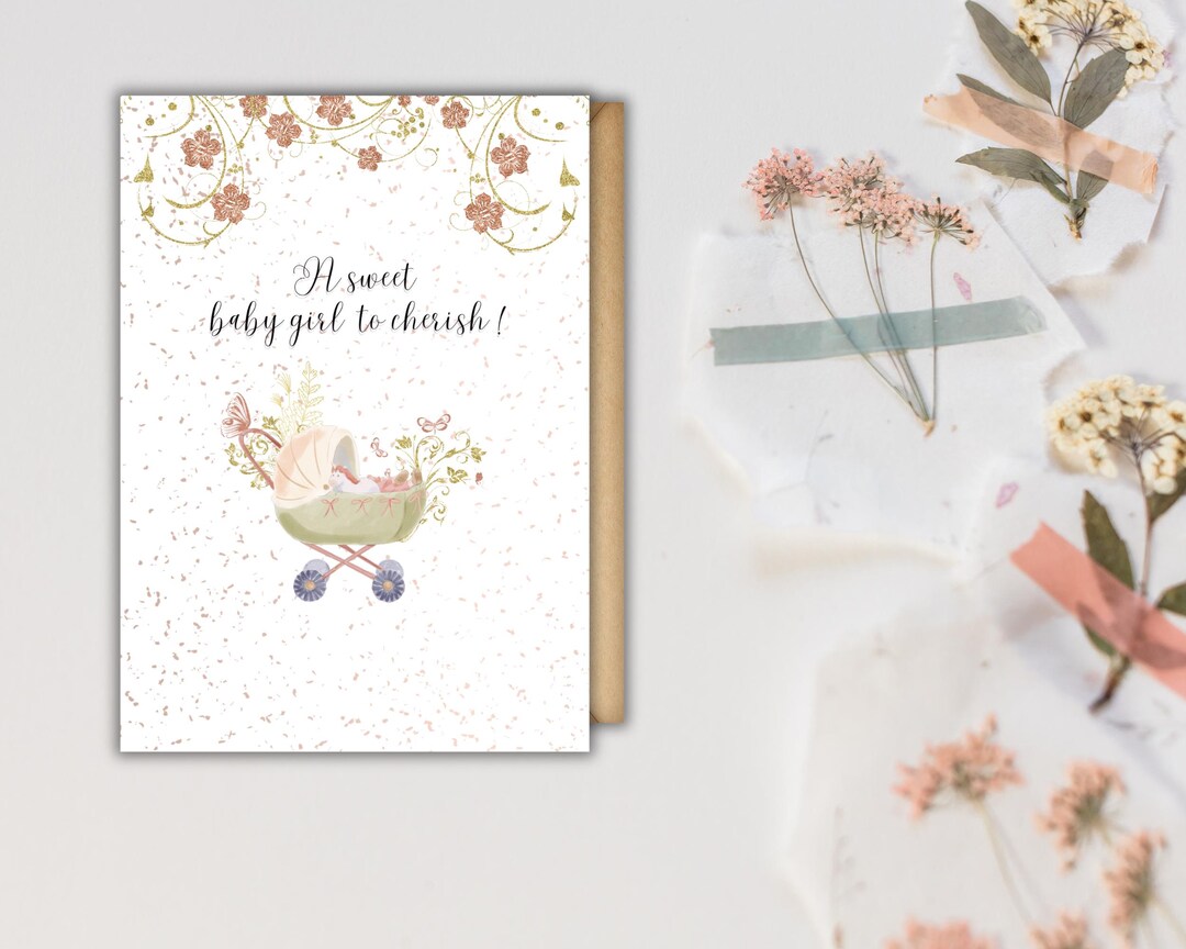 Baby Shower Printable Card, Welcome Baby Girl Card, New Baby Card ...