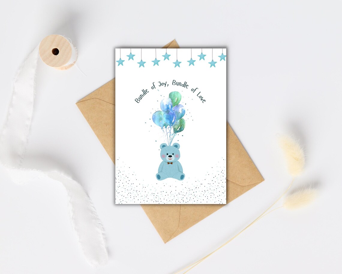 Baby Shower Printable Card, Welcome Baby Boy Card, New Baby Card ...