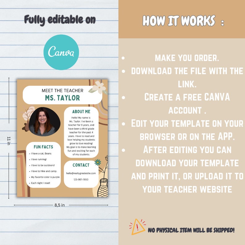 Meet the Teacher Classroom Printable Template, Teacher Introduction ...