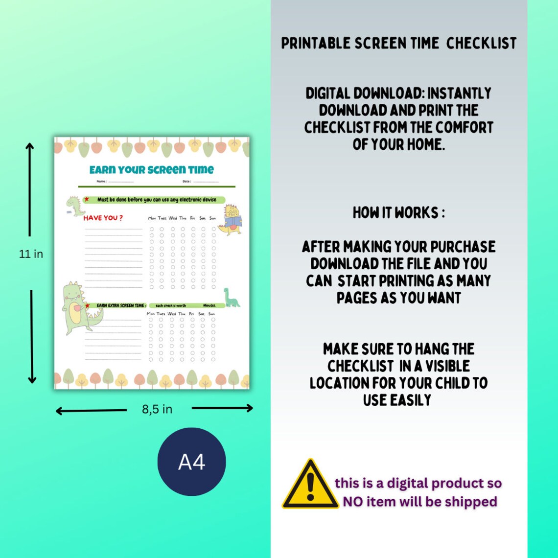 Checklist for Screen Time Chart for Kids Printable Screen Time Tracker ...