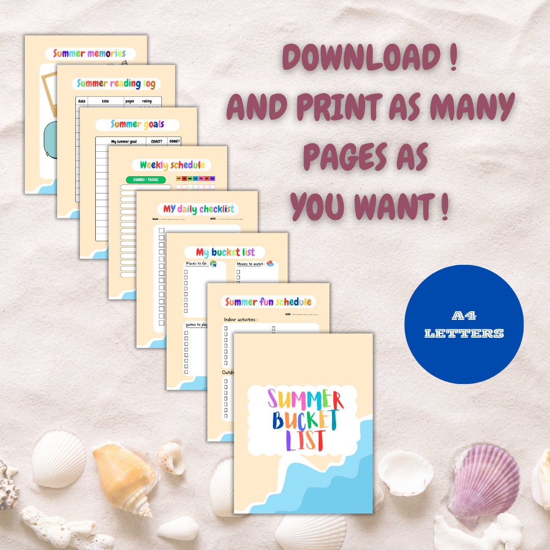 Printable Summer Planner 2025, Summer Kids Bucket List, Summer Chore ...