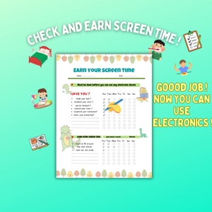 Checklist for Screen Time Chart for Kids Printable Screen Time Tracker ...