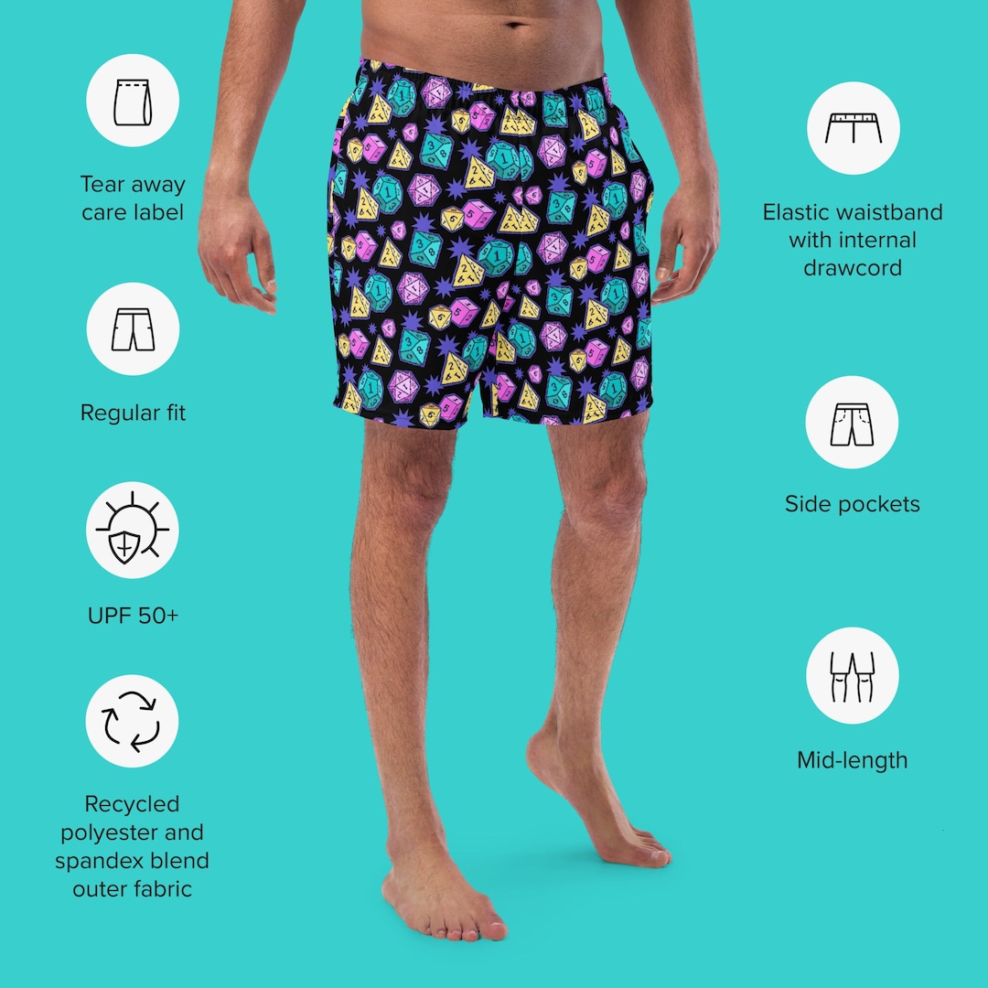 Neon D20 Dice Swim Trunks Water-repellent Microfiber, UPF 50 Perfect ...