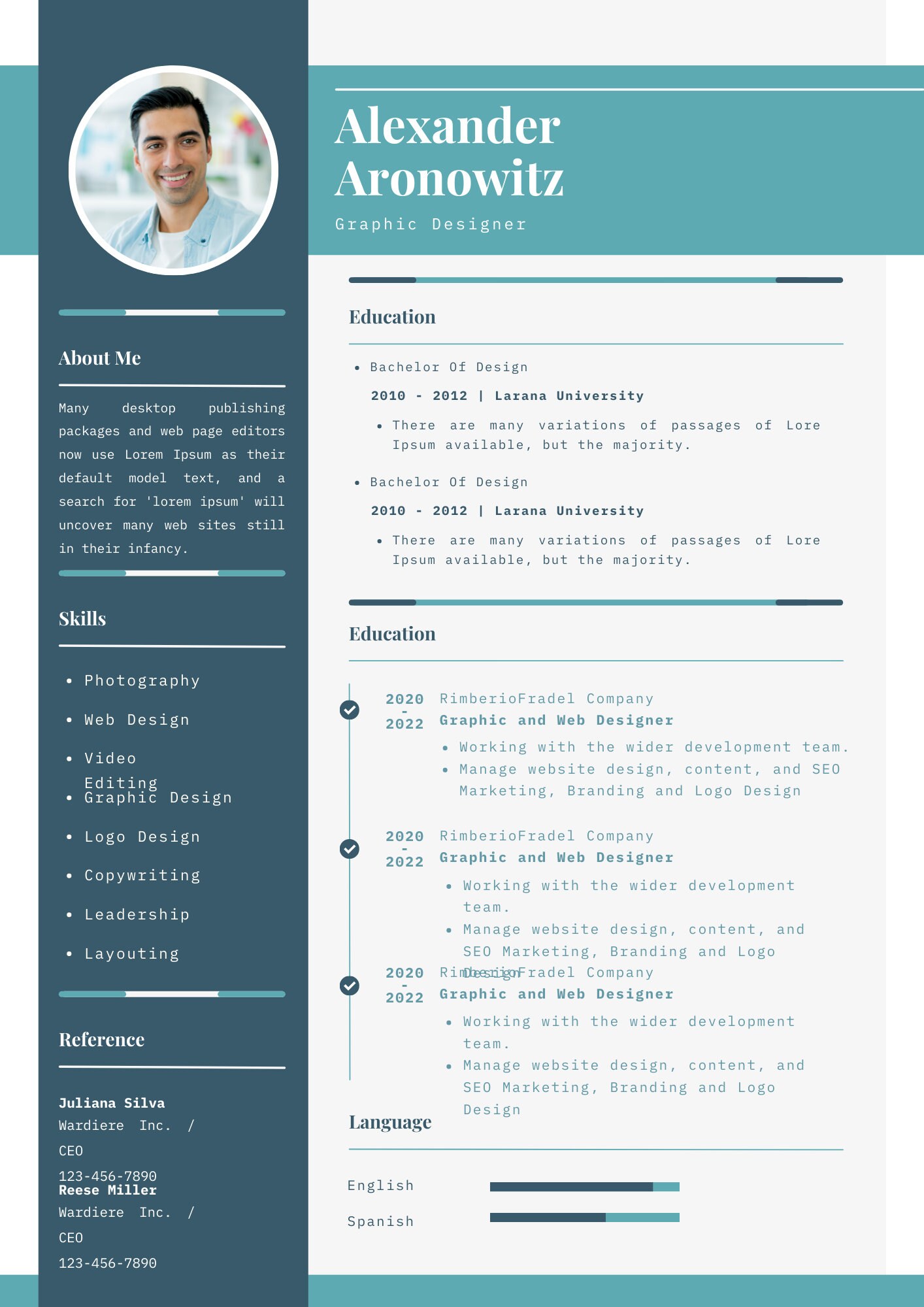 Resume Template With Photo | Professional Resume Template | Clean CV ...