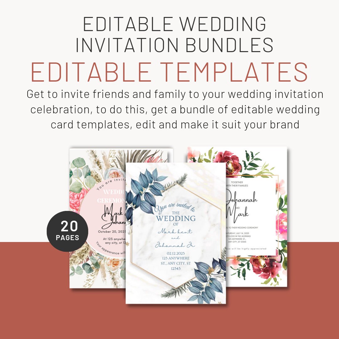 Editable Wedding Invitation Cards, Editable Wedding Card Bundle ...