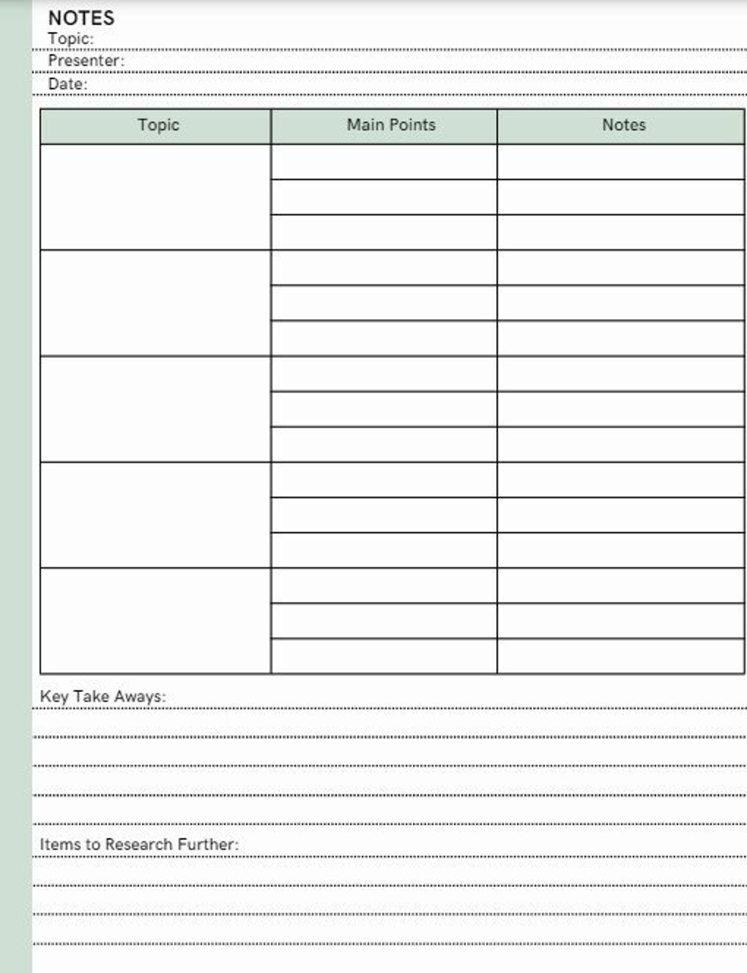 Universal Note Taking Template, Note Taking Template for Work, Note ...