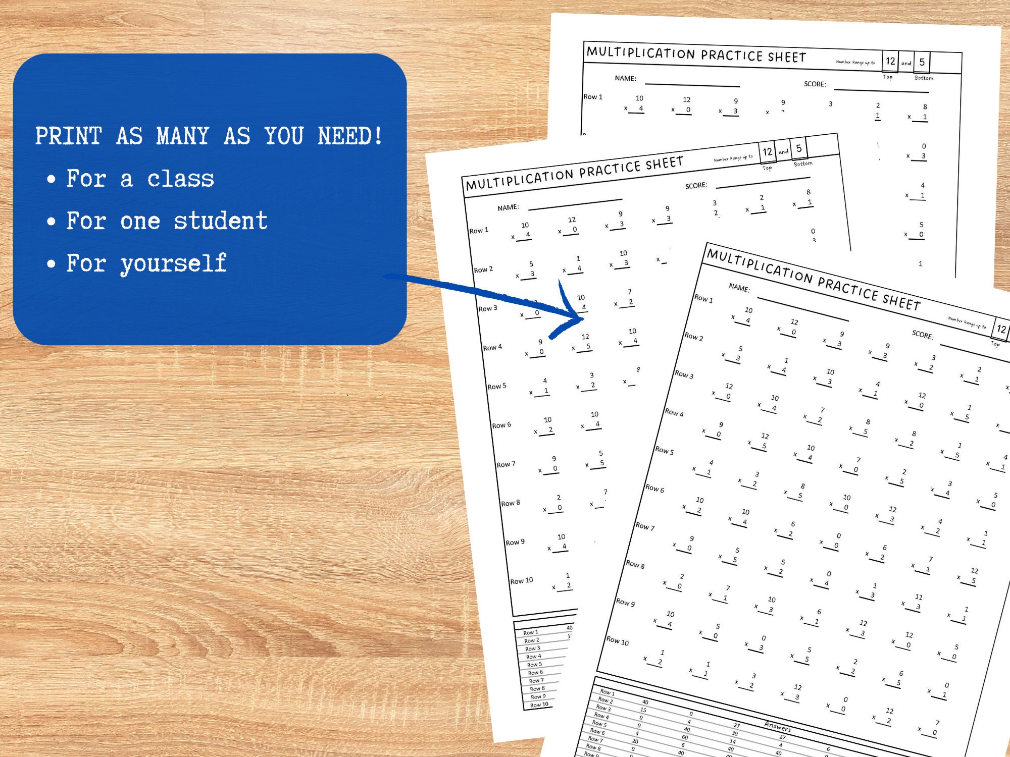Multiplication Practice Sheets | Excel File Creates Unlimited Unique ...