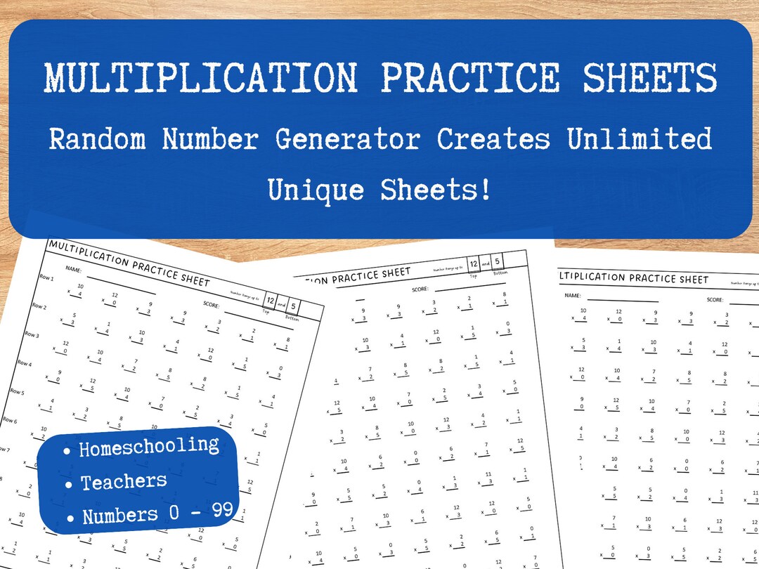 Multiplication Practice Sheets | Excel File Creates Unlimited Unique ...