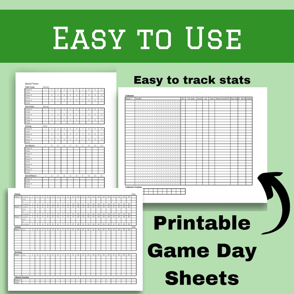 Football Stats Spreadsheet and Printable Stats Sheets - Etsy