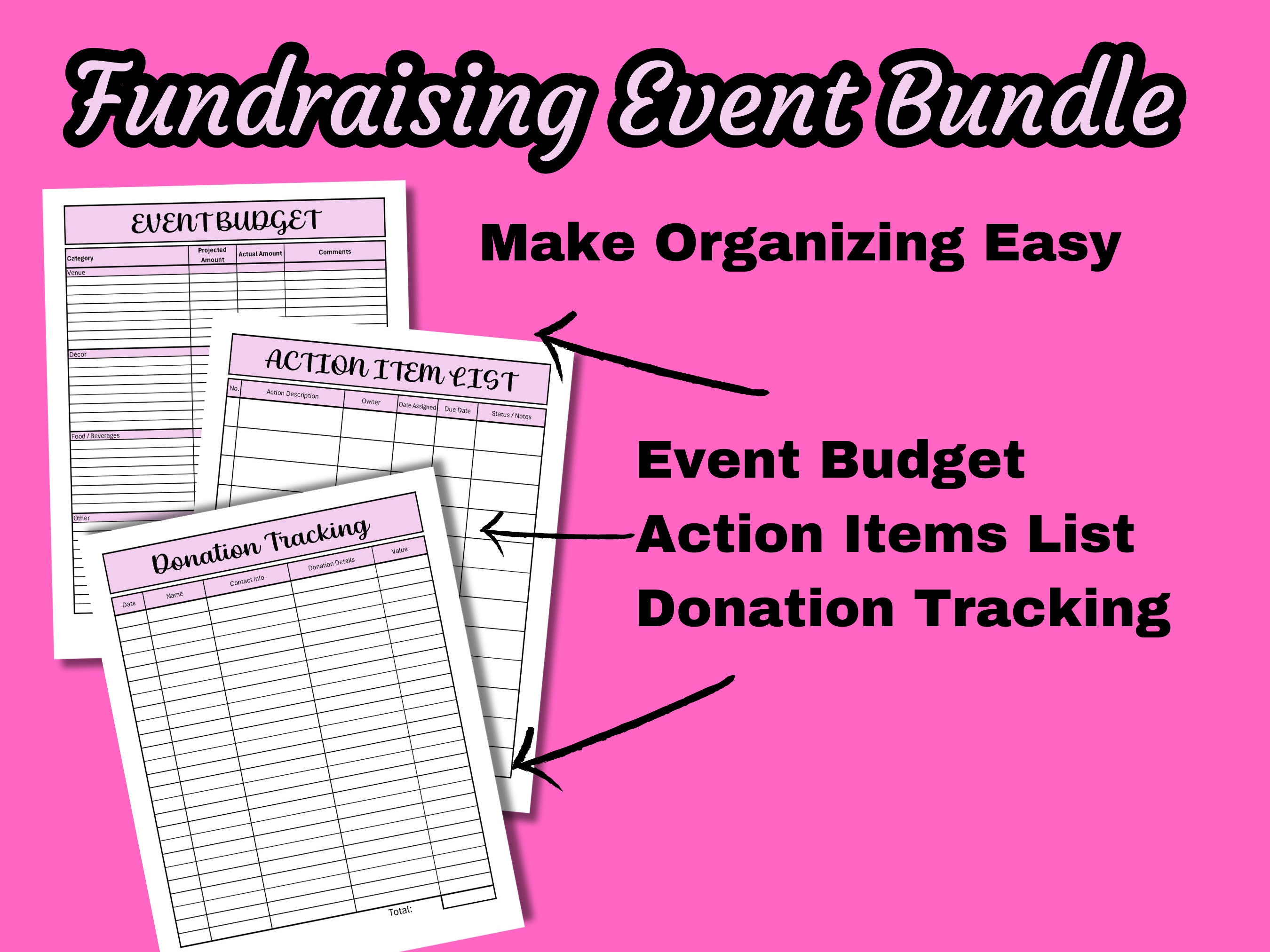 Fundraising Event Bundle | Printable and Customizable Excel Sheets - Etsy