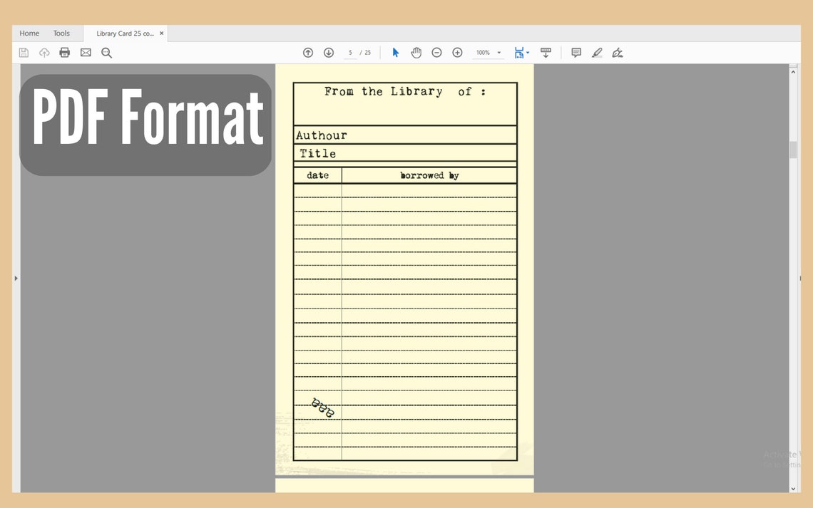 Vintage Style Library Cards PDF - Etsy