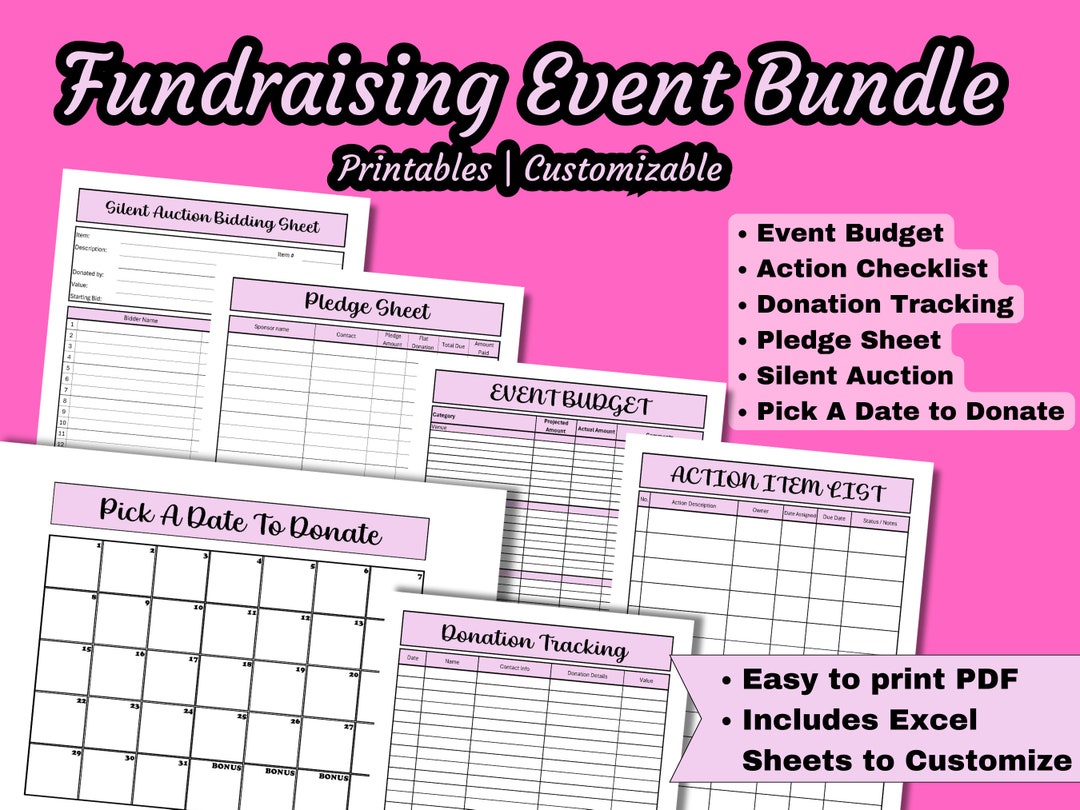 Fundraising Event Bundle | Printable and Customizable Excel Sheets - Etsy