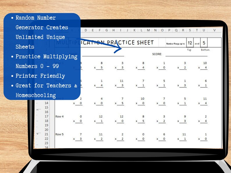 Multiplication Practice Sheets | Excel File Creates Unlimited Unique ...