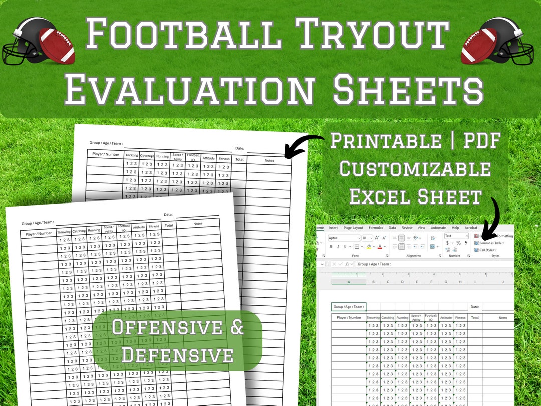 Football Tryout Evaluation Sheet | Printable & Customizable - Etsy