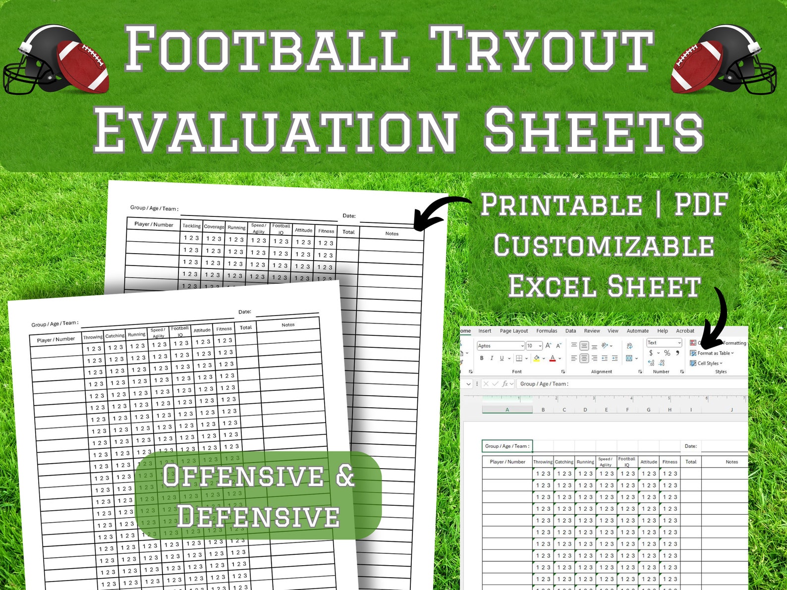 Football Tryout Evaluation Sheet | Printable & Customizable - Etsy