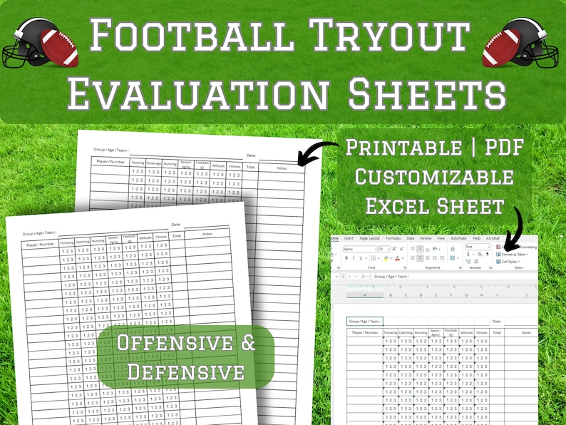Football Tryout Evaluation Sheet | Printable & Customizable - Etsy