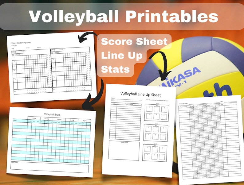Volleyball Printables Bundle | Score Sheet | Line up & Rotation | Stats ...
