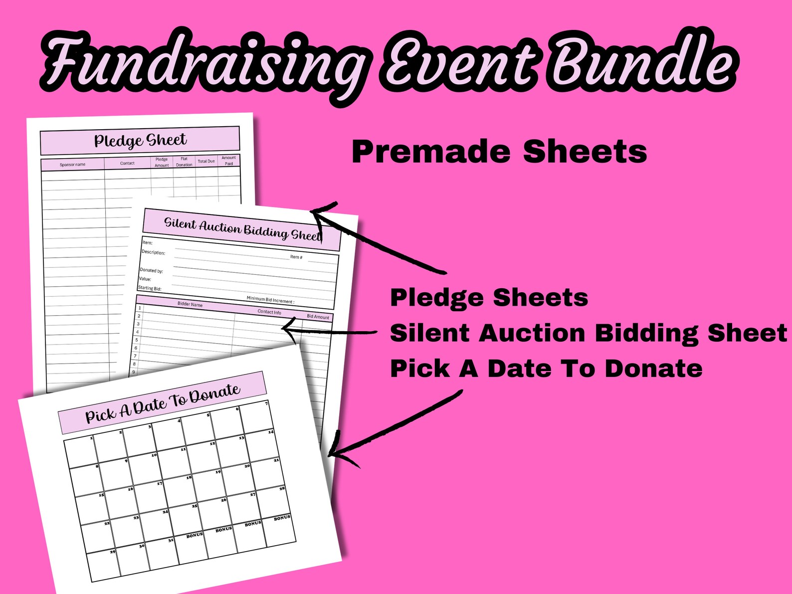 Fundraising Event Bundle | Printable and Customizable Excel Sheets - Etsy