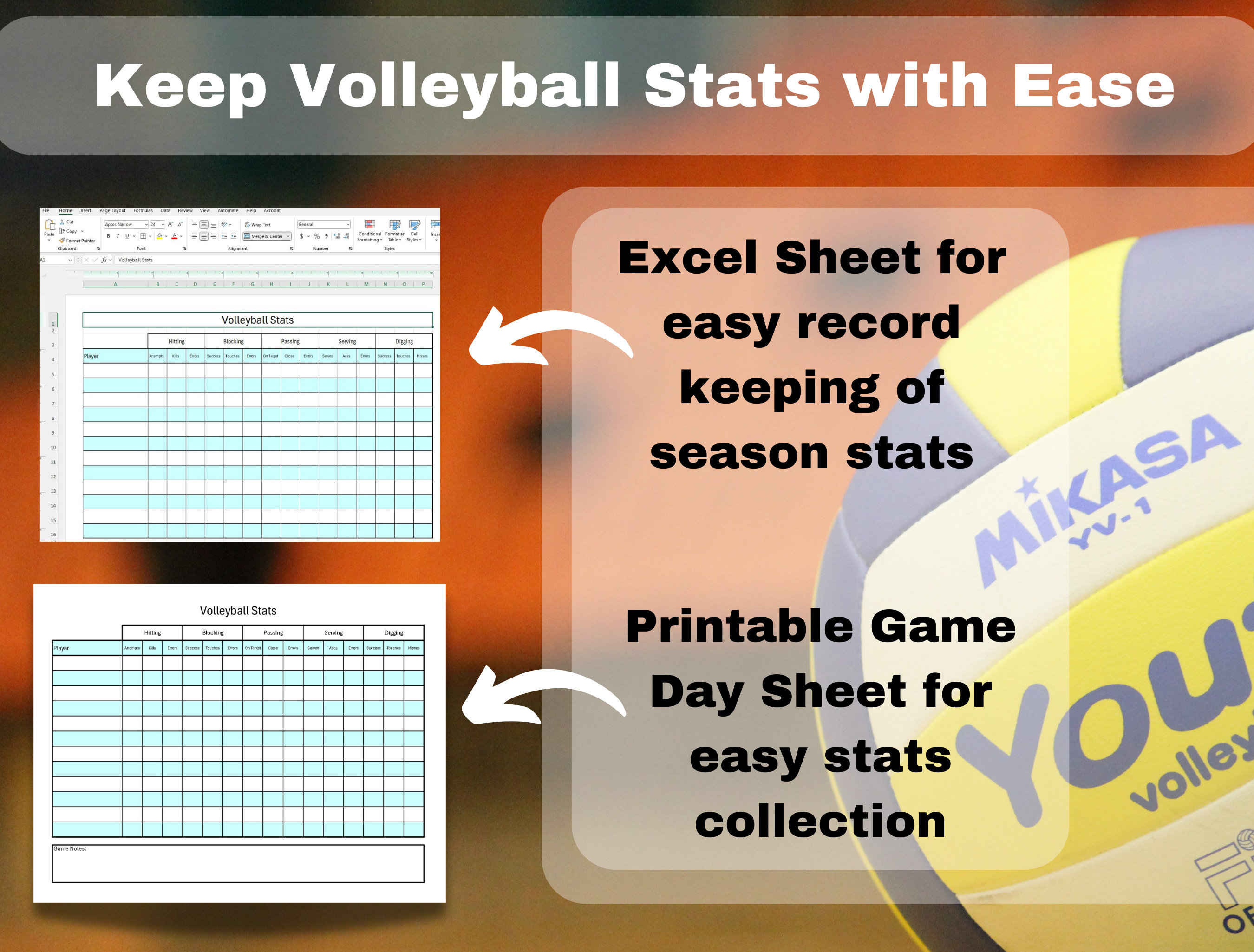 Volleyball Printables Bundle | Score Sheet | Line up & Rotation | Stats ...