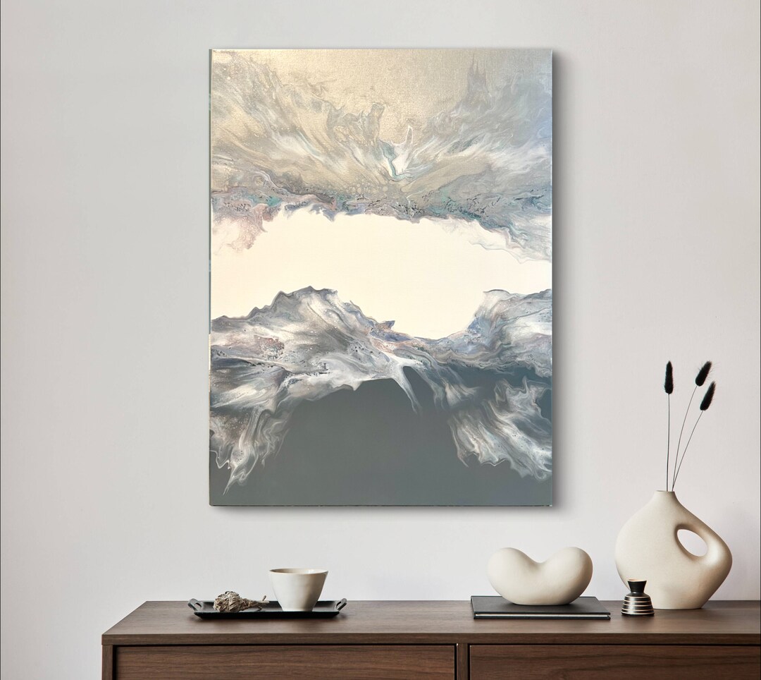Silver and Shades of Blue - Stunning 18”x24” Painting on Canvas - Etsy