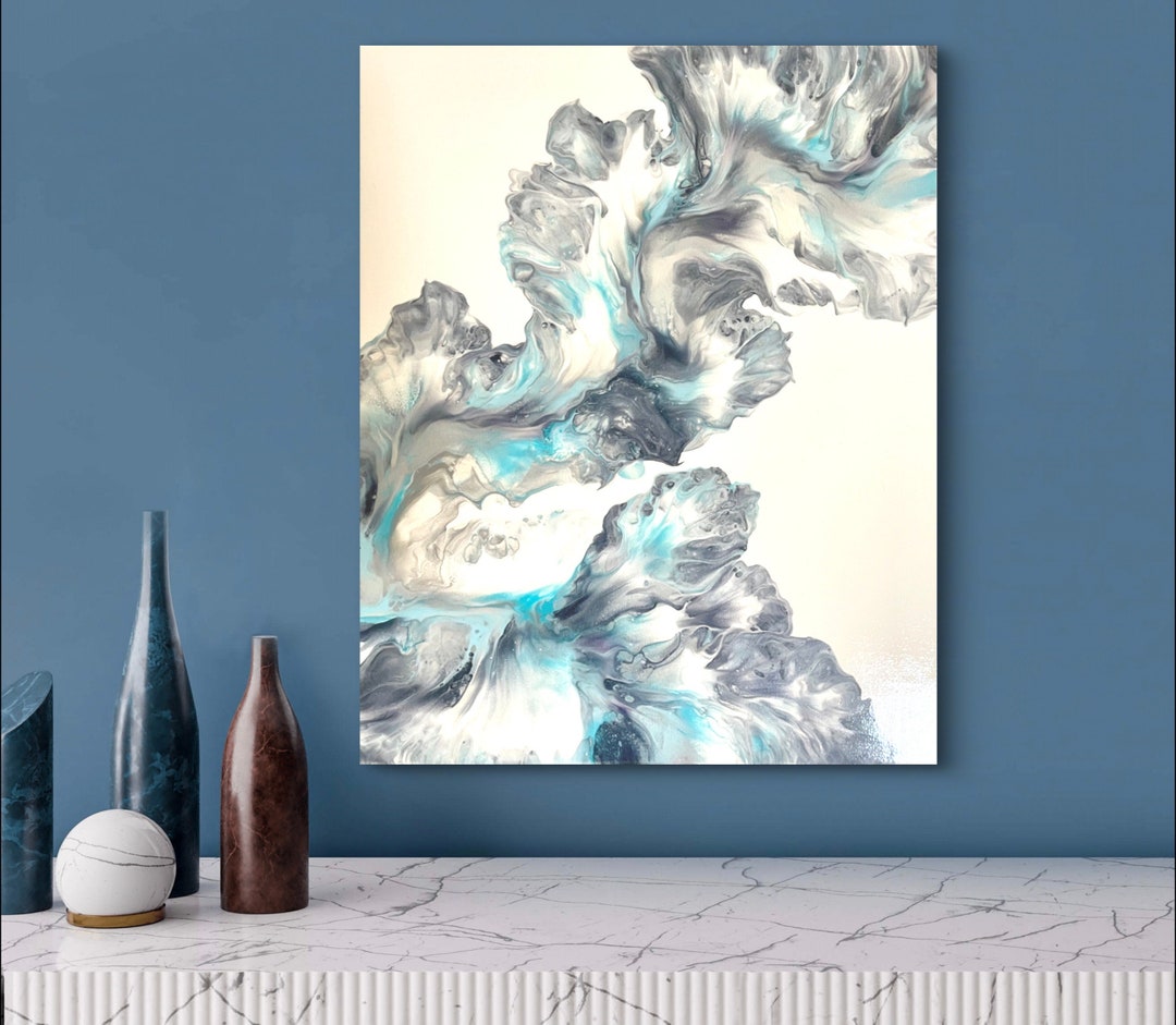 Blues With Silver Accents - Stunning 16”x20” Canvas Painting - Etsy