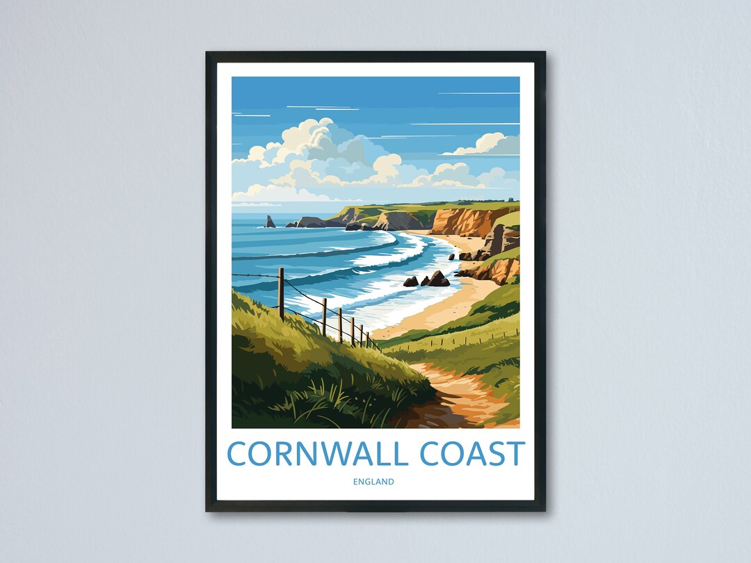 Cornwall Travel Poster, Coastal Wall Art, Vintage Cornwall Travel Print ...
