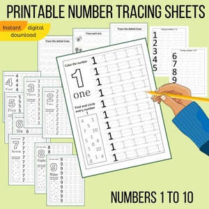 TRACE NUMBERS 1-10 Printable Tracing Worksheets | Pre-school Homeschool ...